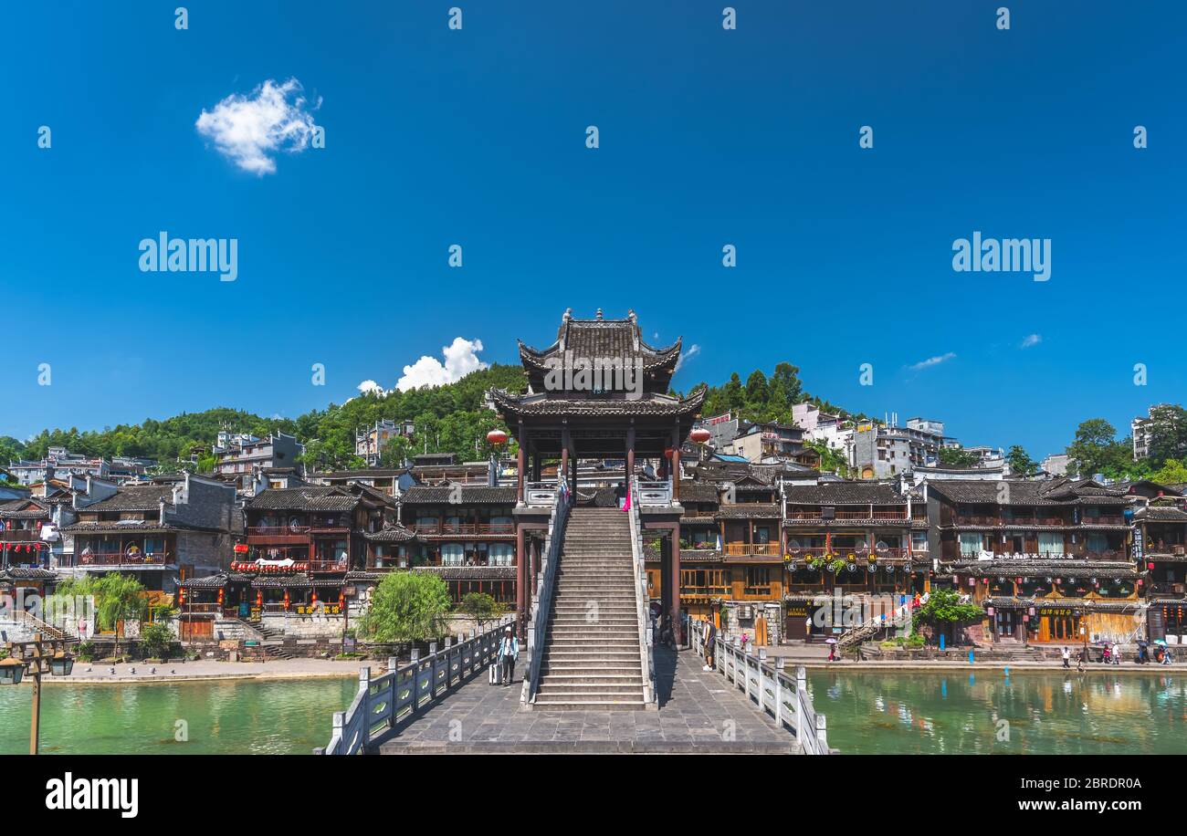 Feng Huang, China - August 2019 : Steps and stairs to the lookout on ...