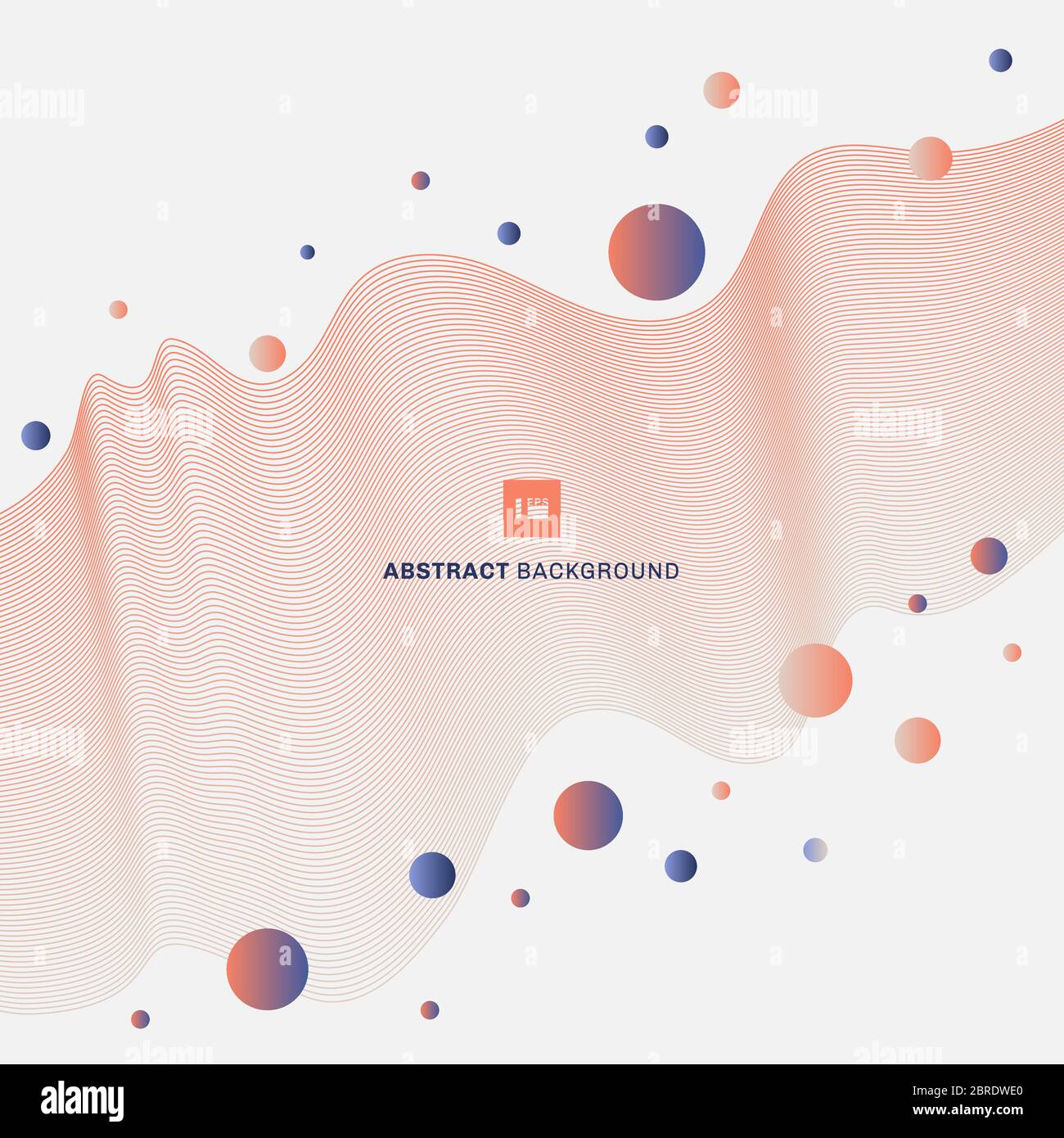 Abstract orange color wave line with blue circles elements on white ...