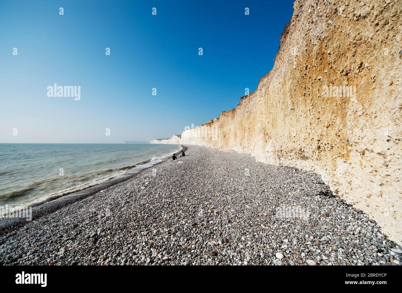 Eroded vertical chalk sea cliffs at Birling Gap near Beachy Head ...