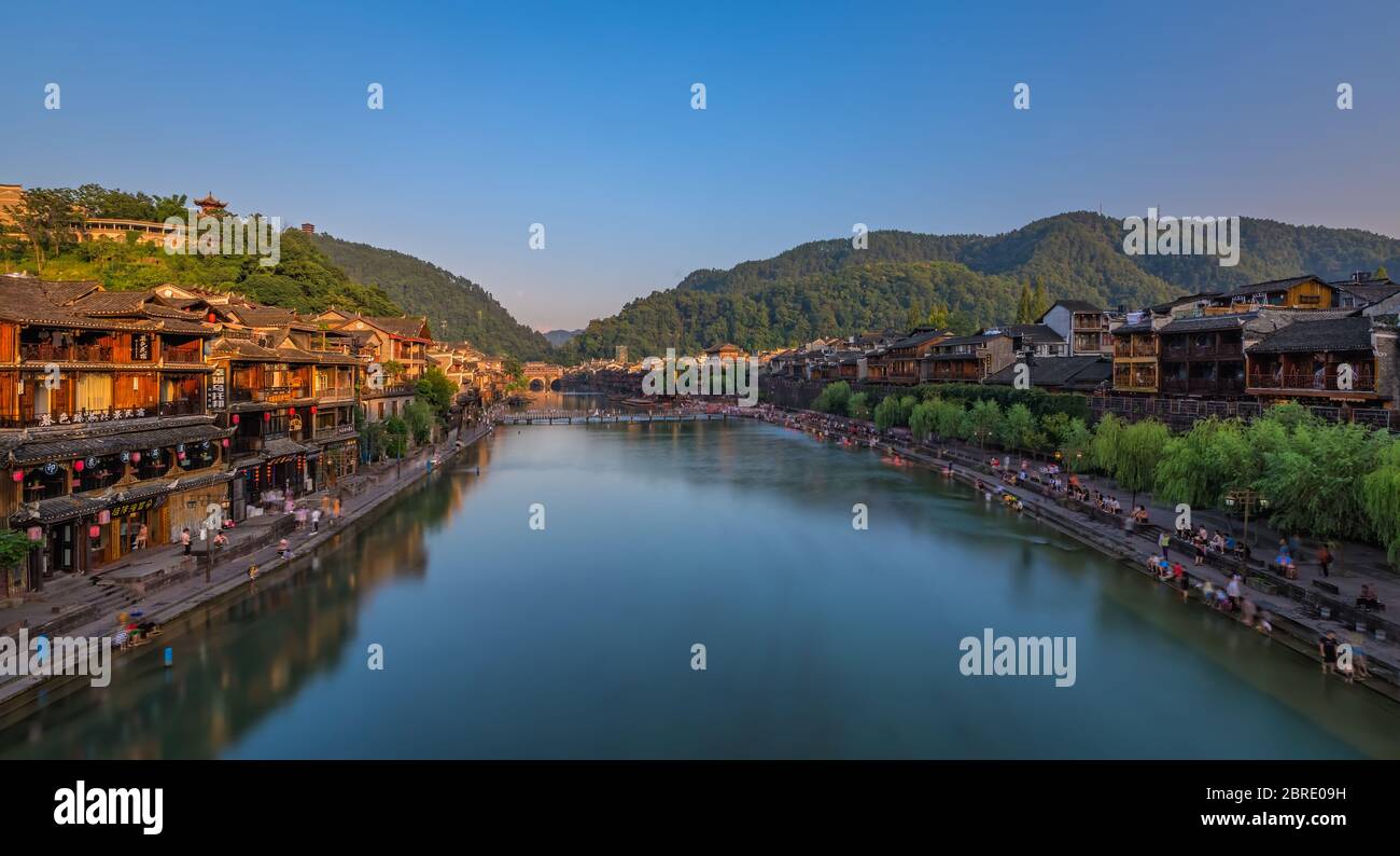 Feng Huang, China - August 2019 : Panoramic view of the Ancient bridge ...
