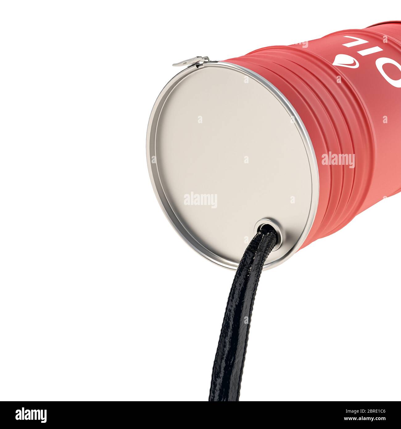 metallic barrel spilling oil. isolated on white, nobody around. 3d ...