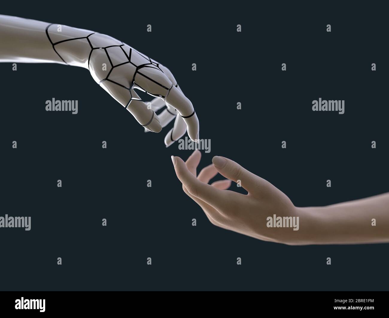 hands of a robot and a man tend to one another Stock Photo - Alamy