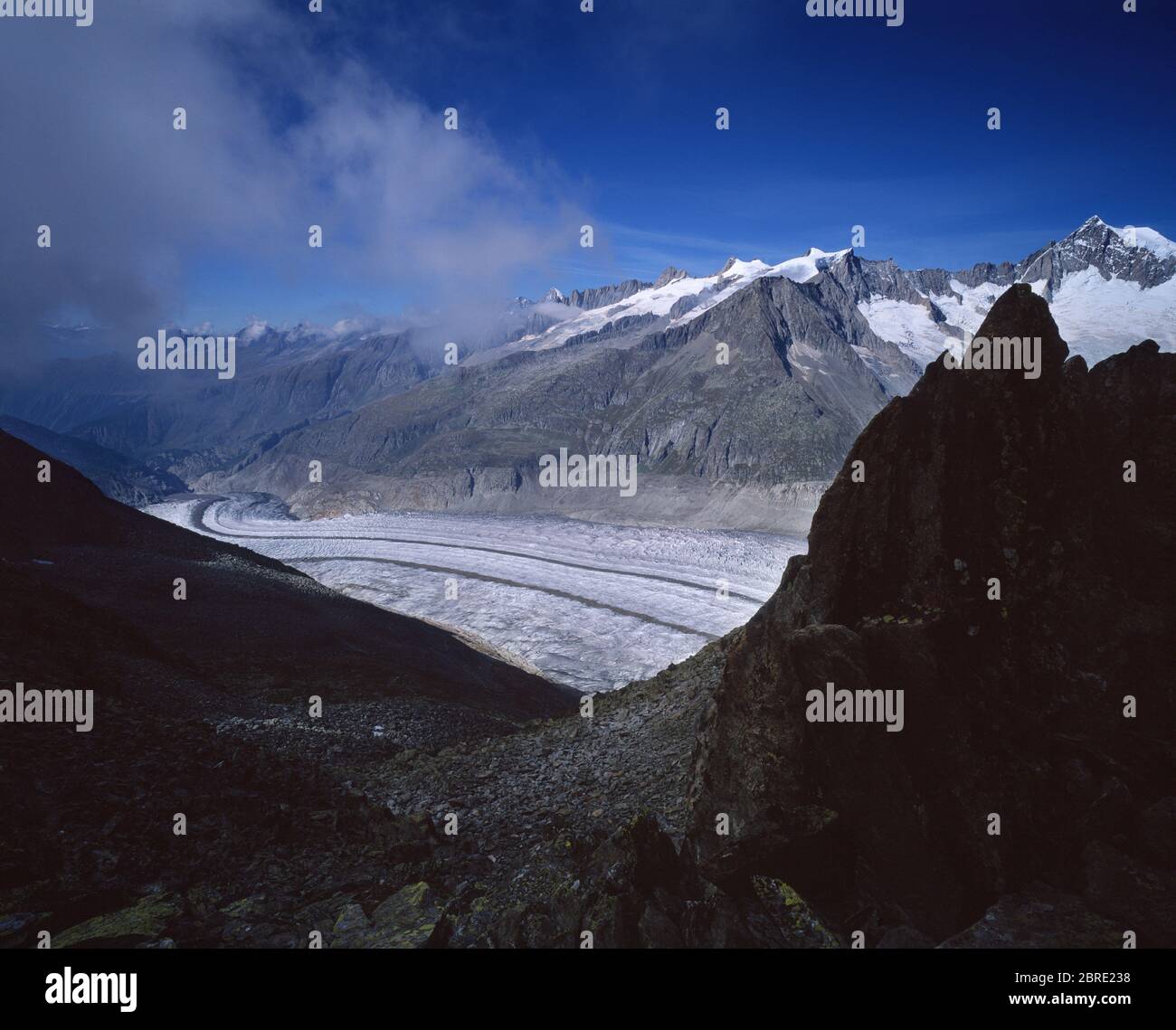 The Aletschglacier, largest glacier in the European Alps, seen from ...