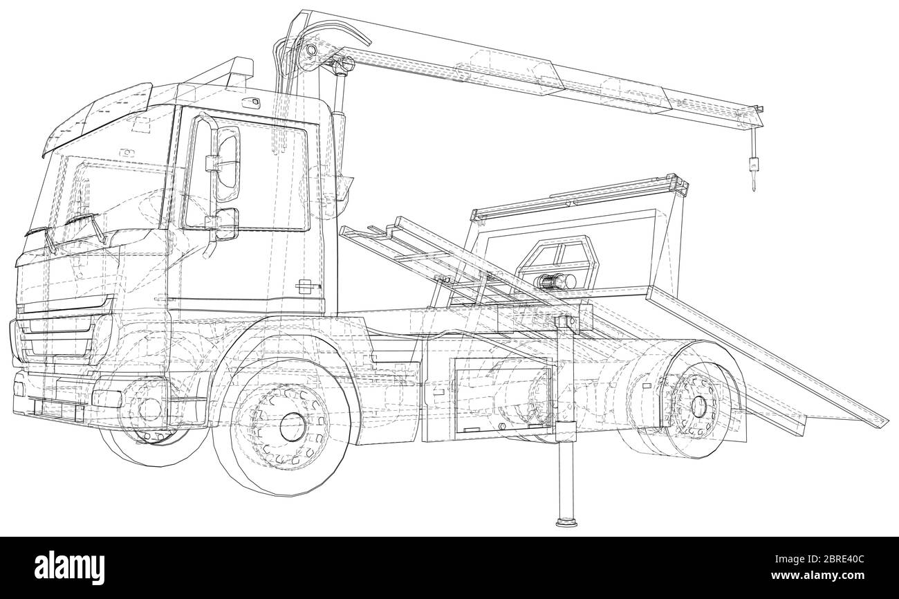 Tow truck vector. Isolated Wire-frame of breakdown lorry. Wire-frame ...