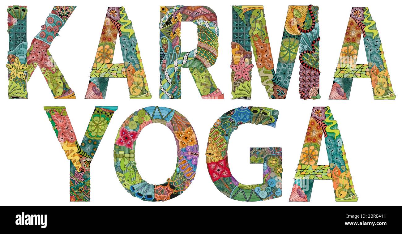 Hand-painted art design. Hand drawn illustration word KARMA YOGA for t ...