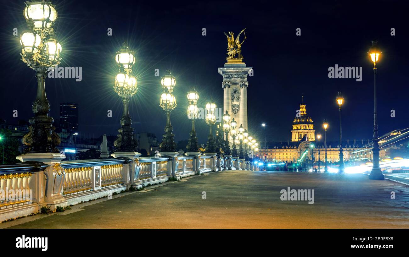 Alexandre III bridge at night in Paris, France Stock Photo - Alamy