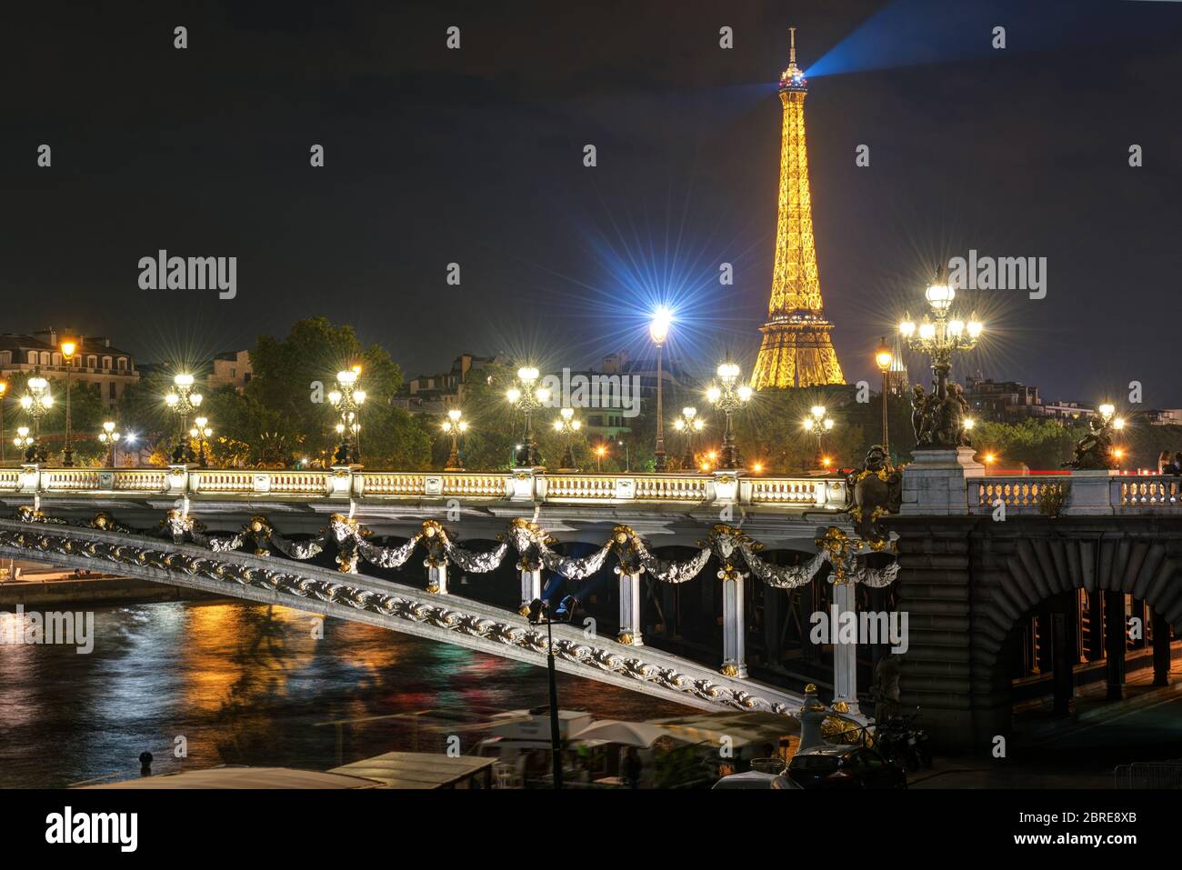 PARIS - SEPTEMBER 25, 2013: Alexandre III bridge and Eiffel tower at ...