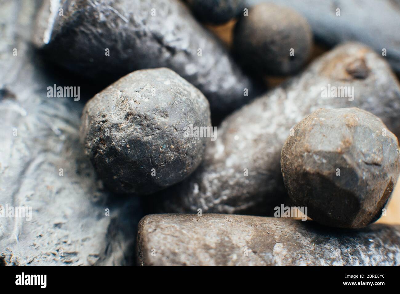Scrap lead, pieces, lead bars. Lead texture. Close-up. Macro. Plumbum ...