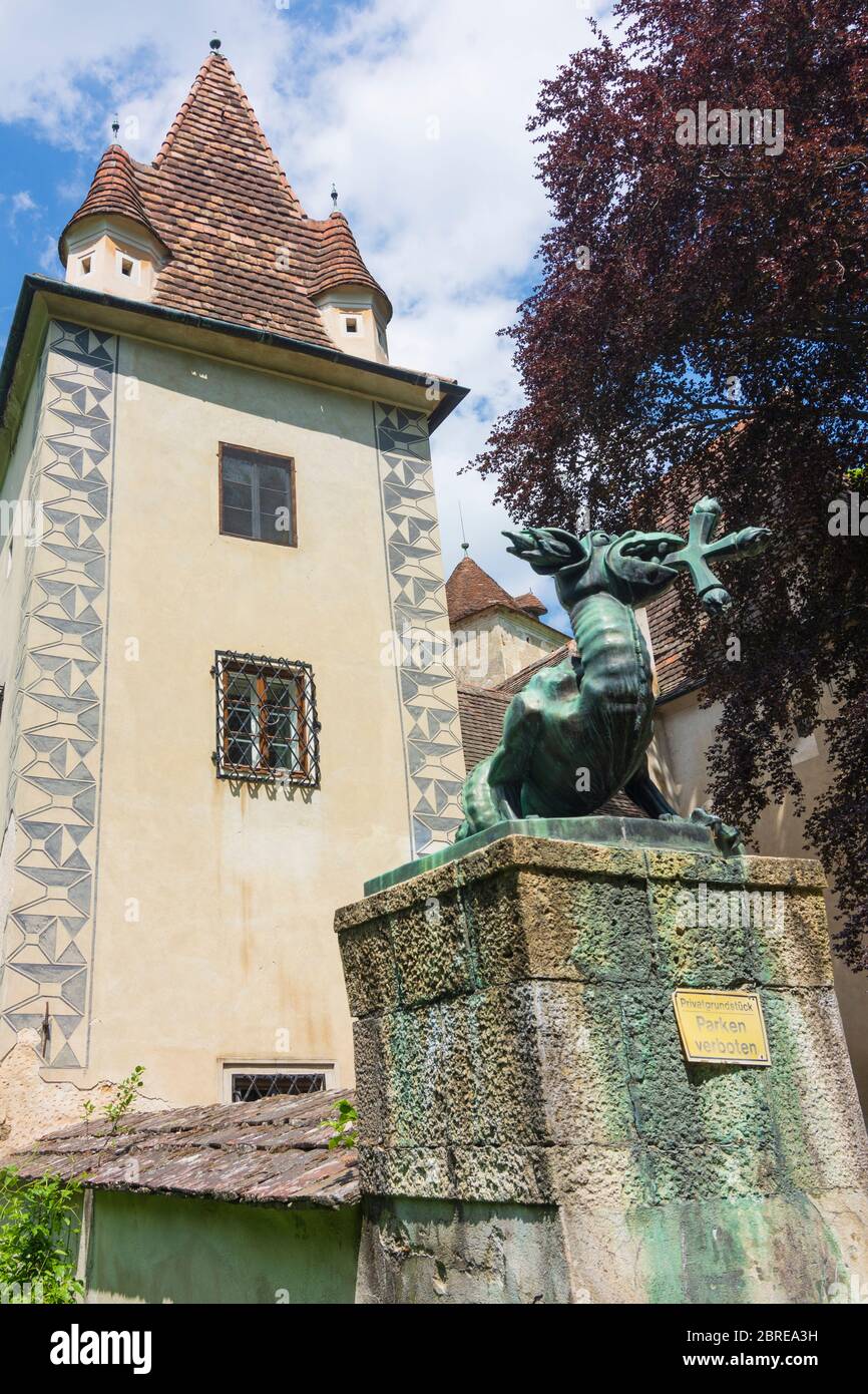 Warth: Steyersberg Castle, dragon at entrance, in Wiener Alpen, Alps ...