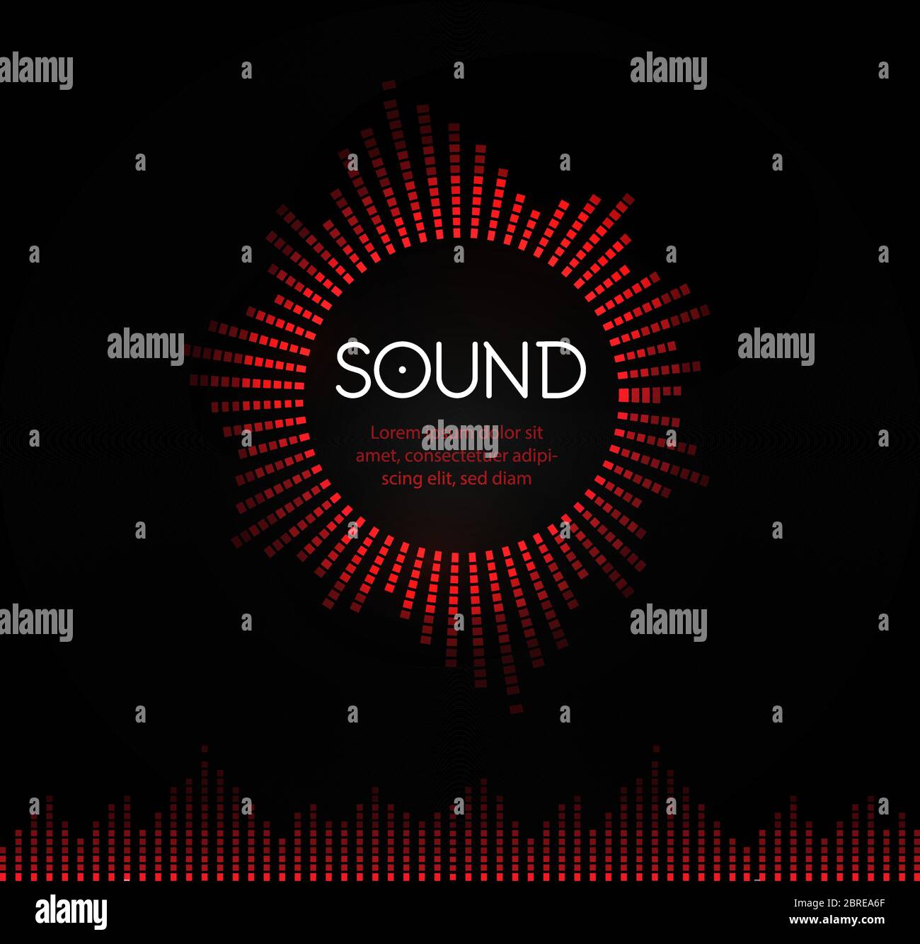 Red round musical sound logo. Soundtrack recording logotype. Music play ...