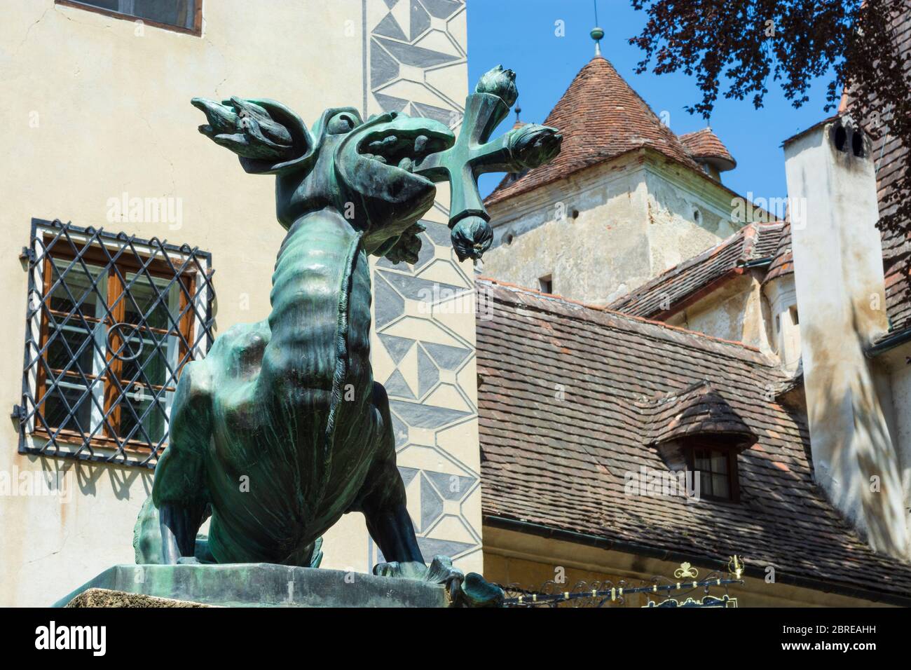 Warth: Steyersberg Castle, dragon at entrance, in Wiener Alpen, Alps ...