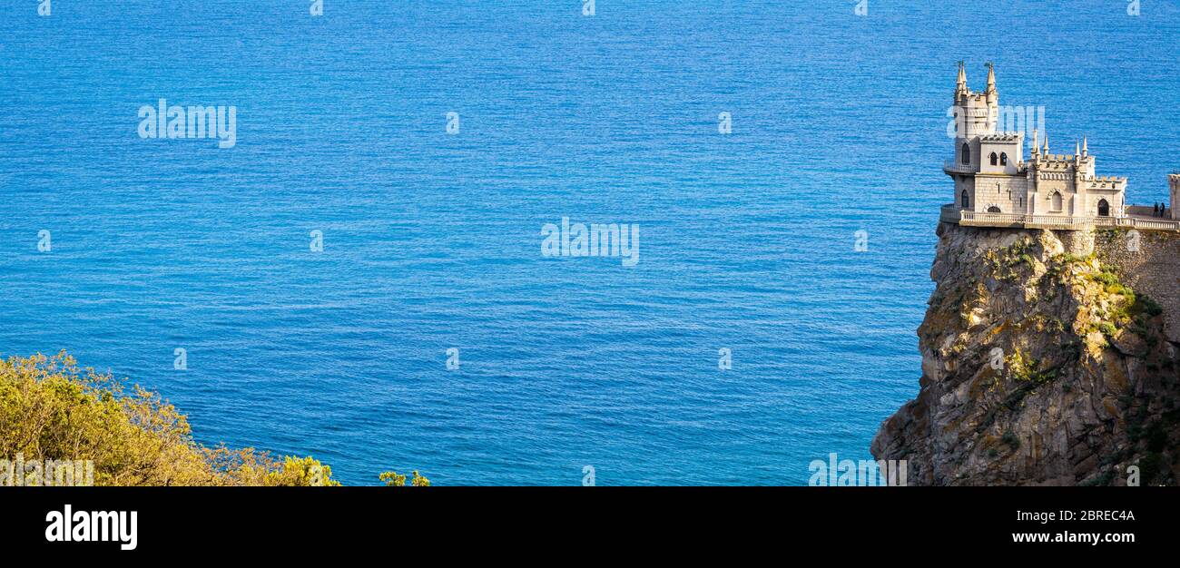 Seascape with the castle Swallow's Nest on the rock over the Black Sea ...