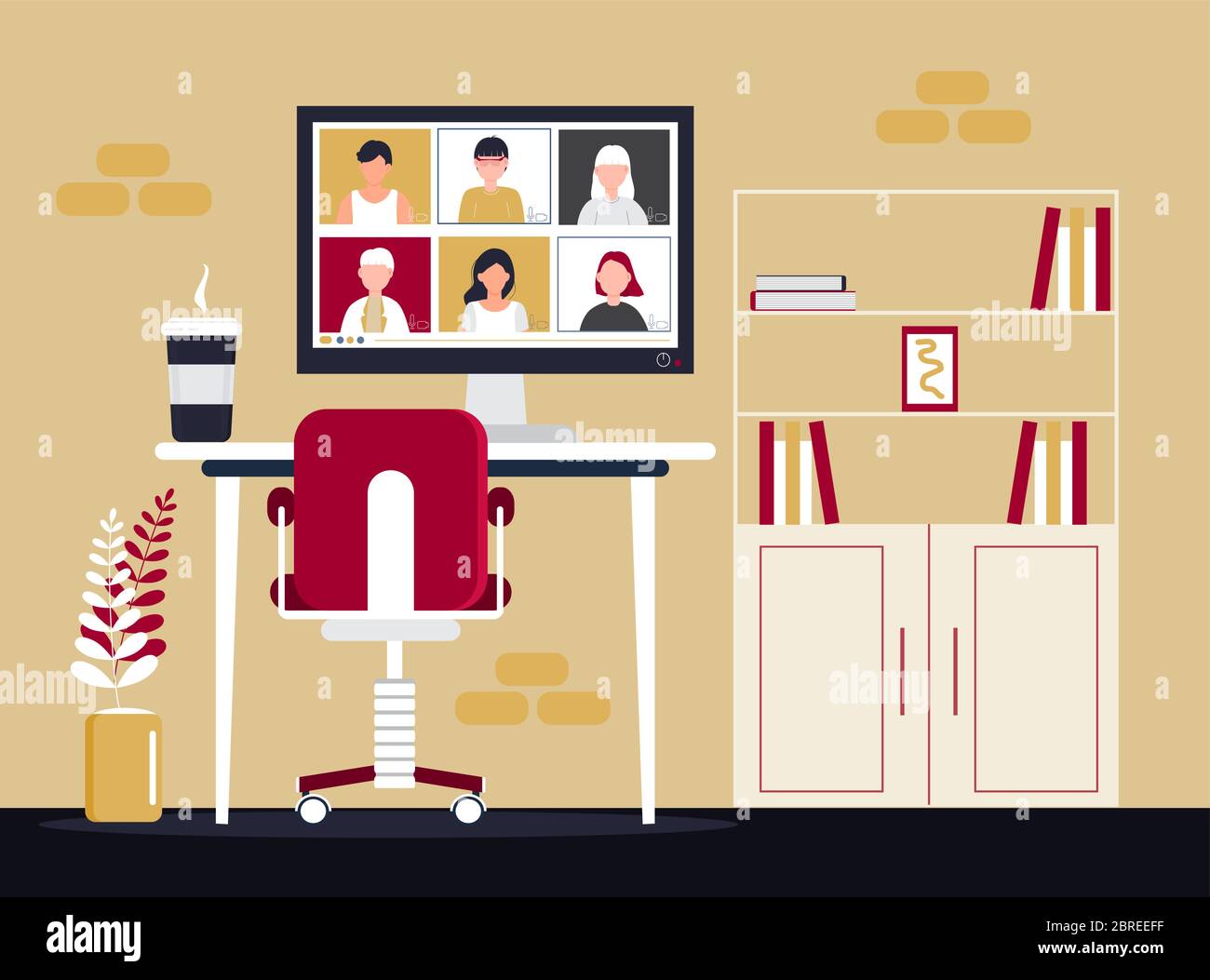 Remote school class is studying. Video call conference concept vector ...
