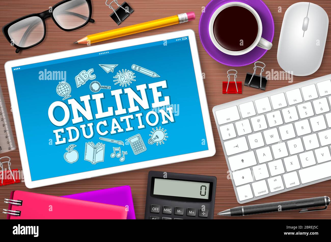 Online education e-learning school vector design. Online education text ...