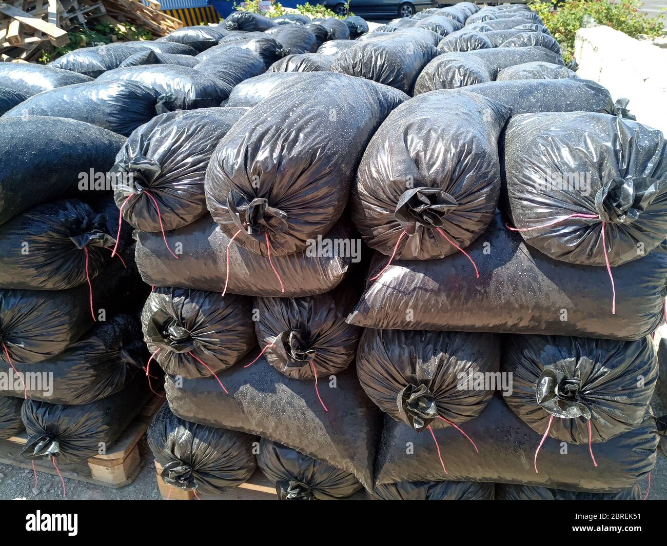 Packages with rubble and sand on the construction site. Building ...