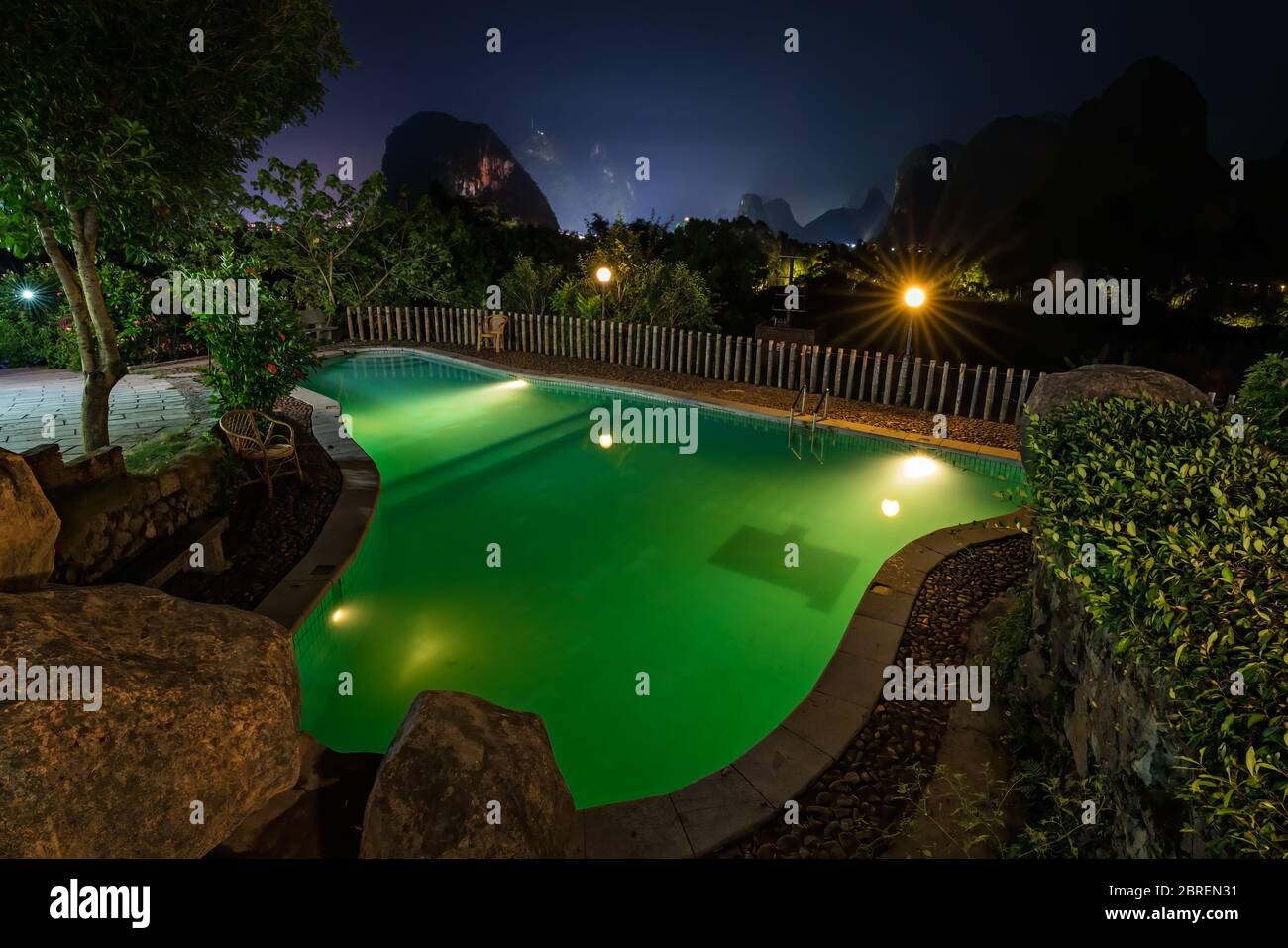 Yangshuo, China - August 2019 : Small swimming pool empty and ...