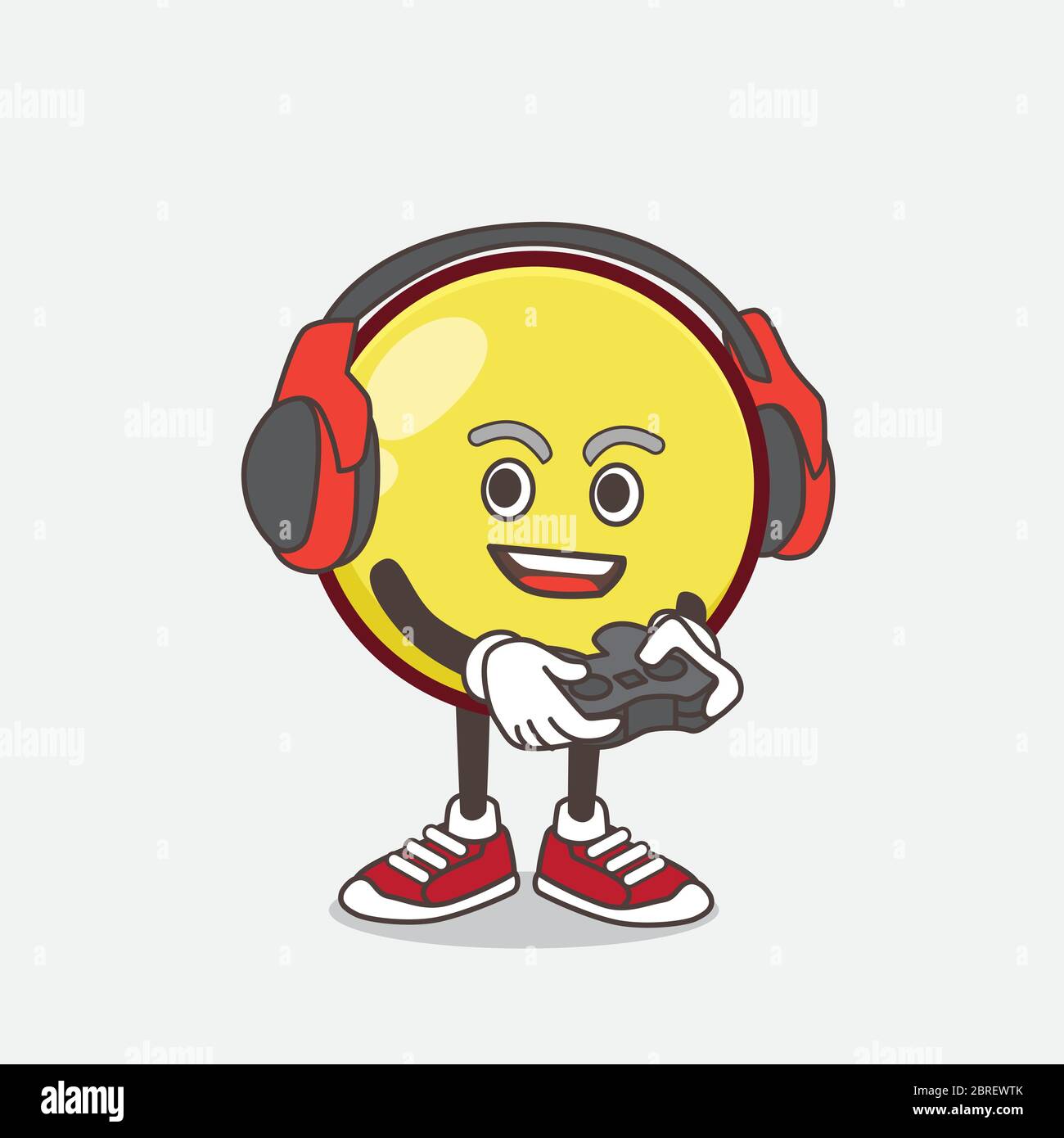 An illustration of Yellow Ball Emoticon cartoon mascot character play a ...