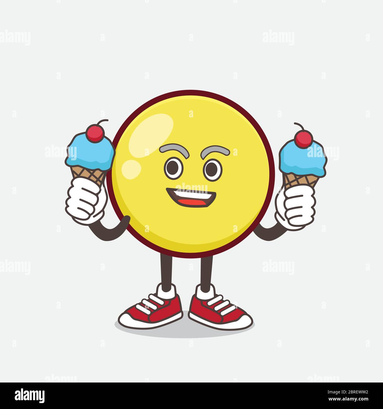An illustration of Yellow Ball Emoticon cartoon mascot character eating ...