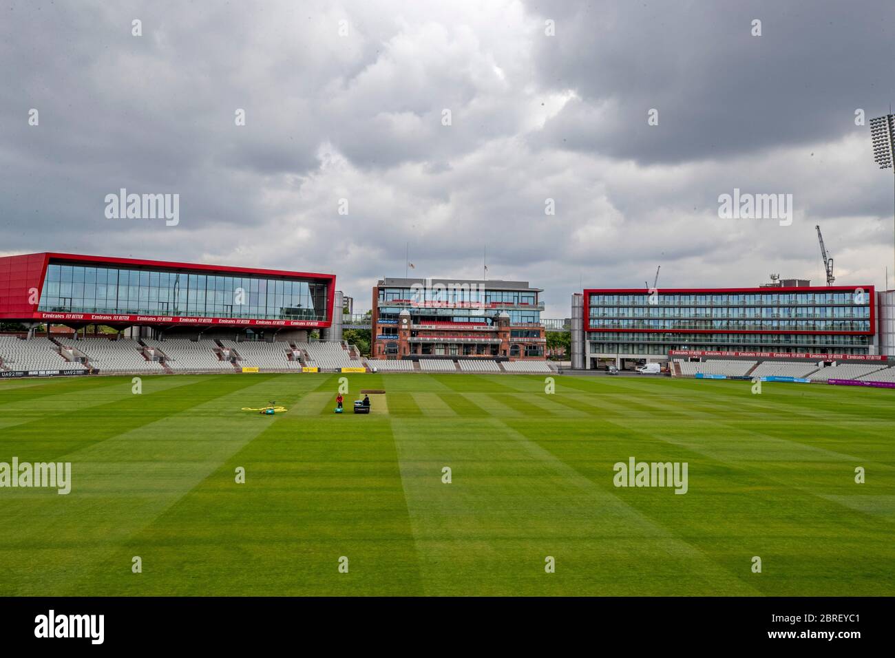 Head Groundsman Matt Merchant and David Shortt work on the pitch at ...