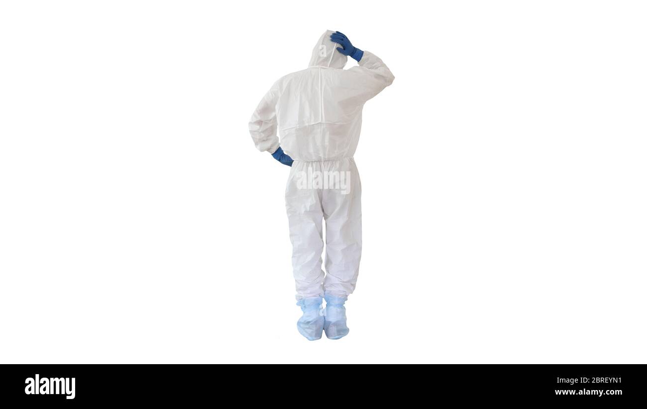 Man in a white decontamination suit putting hand on his head Bad ...
