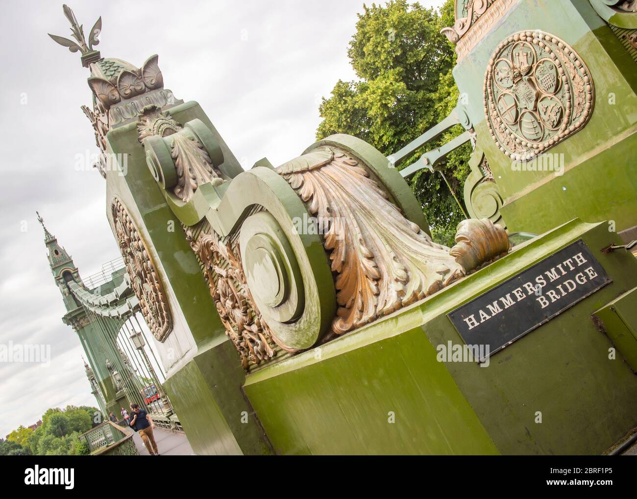 Hammersmith Bridge in west London. The first suspension bridge over the ...