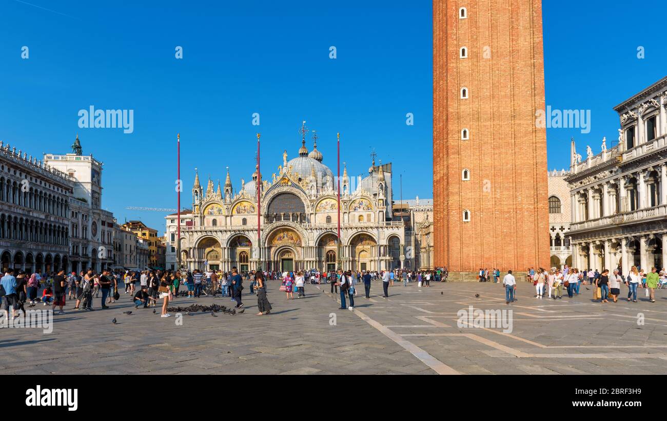 Venice, Italy - May 18, 2017: Tourists are walking around the Basilica ...
