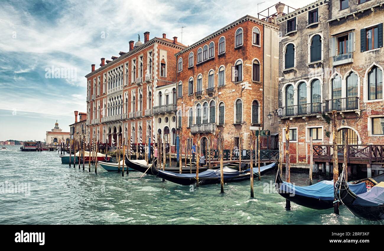 Traditional view of a street in Venice, Italy. Panorama of Venice with ...