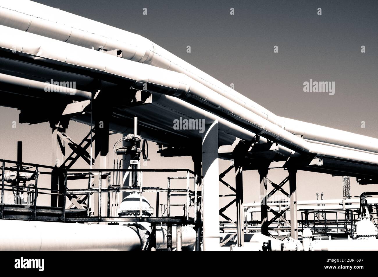 Pipeline and pipe rack of petroleum industrial plant. Offshore Industry ...