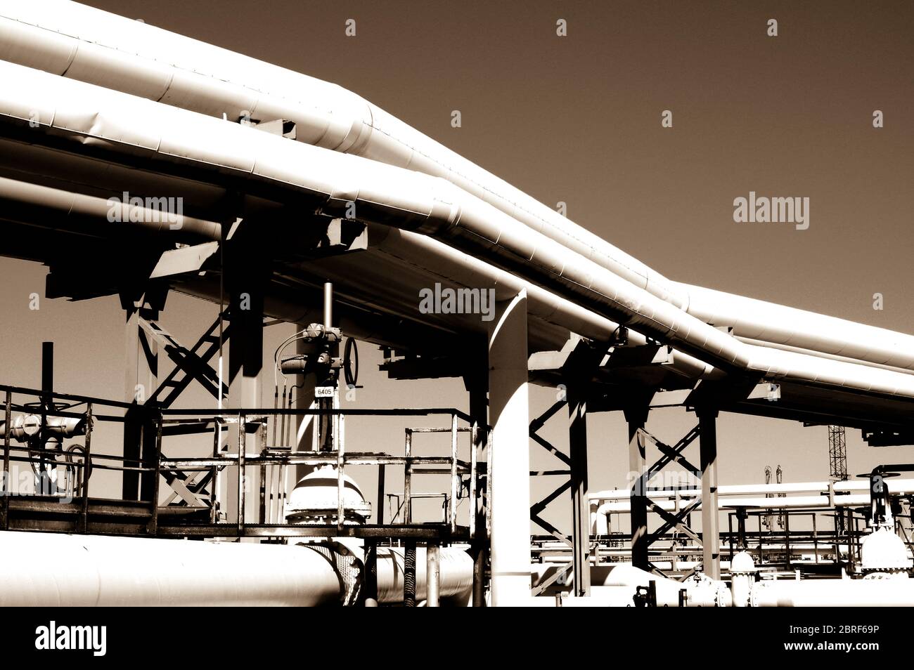 Pipeline and pipe rack of petroleum industrial plant. Offshore Industry ...