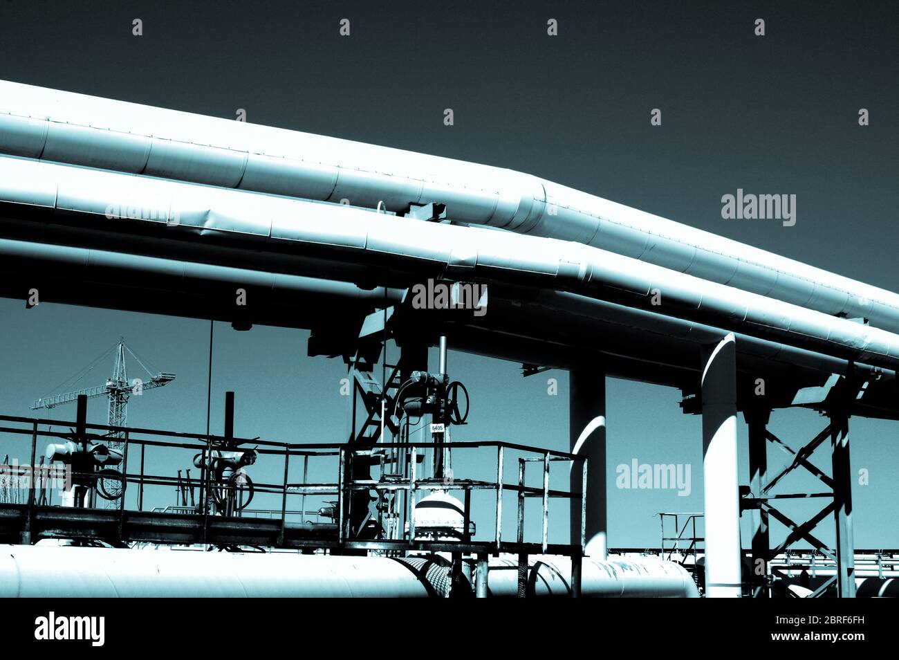 Pipeline and pipe rack of petroleum industrial plant. Offshore Industry ...