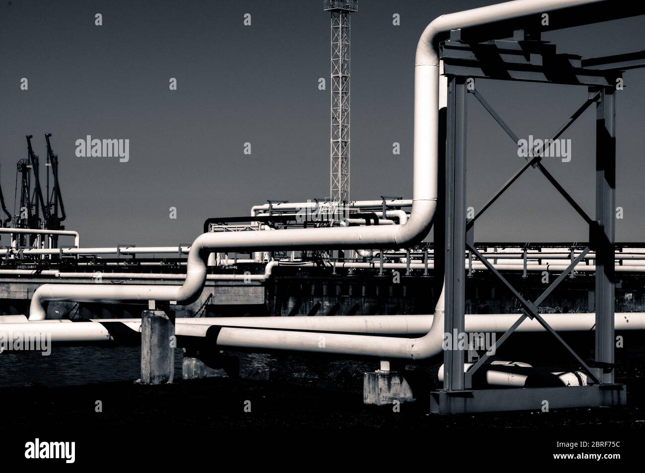 Pipeline and pipe rack of petroleum industrial plant. Offshore Industry ...