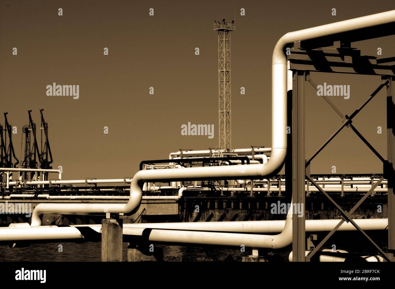 Pipeline and pipe rack of petroleum industrial plant. Offshore Industry ...