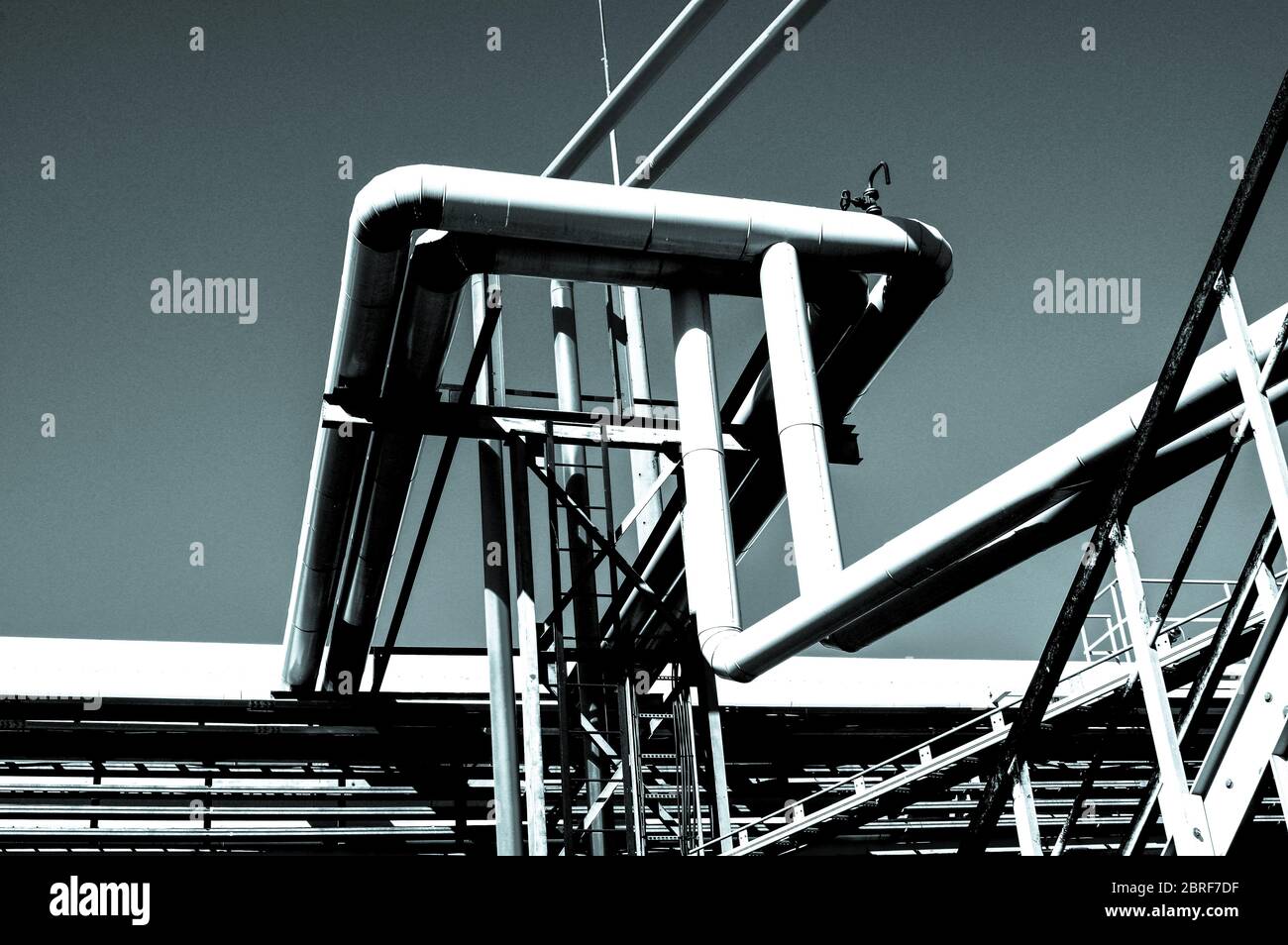 Pipeline and pipe rack of petroleum industrial plant. Offshore Industry ...