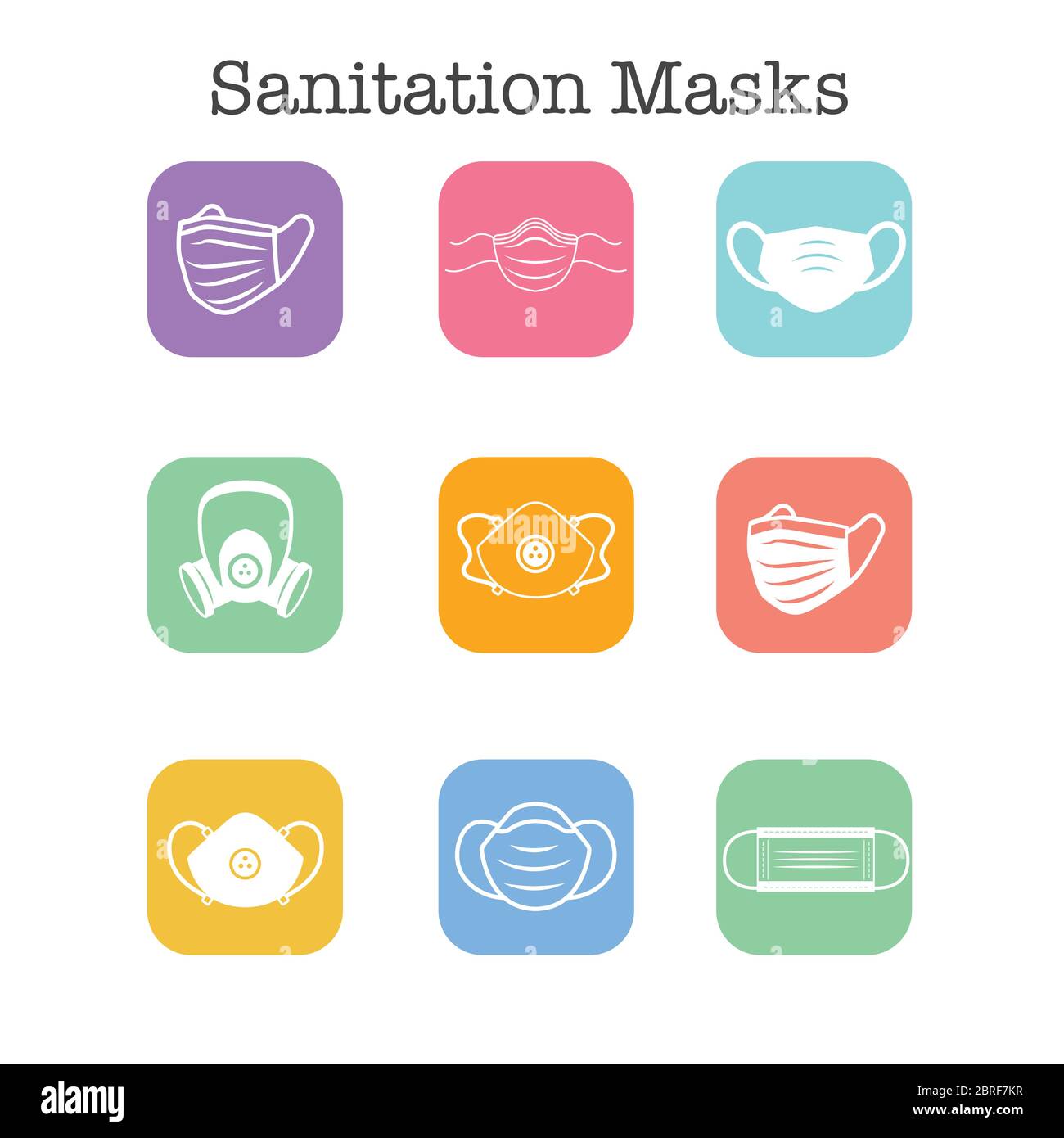 Sanitation & protection facemask ppe icon set with respiratory face ...