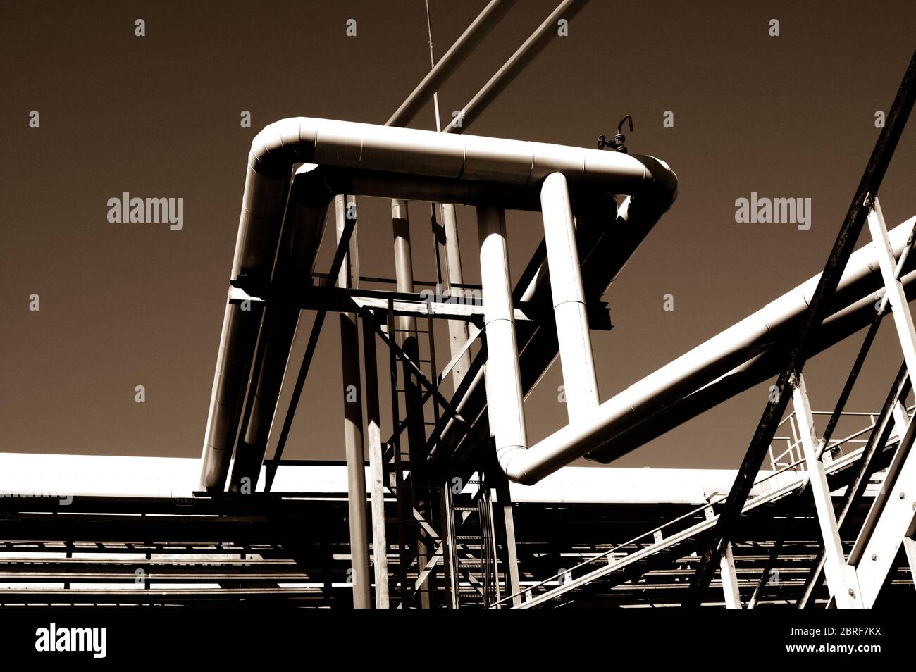 Pipeline and pipe rack of petroleum industrial plant. Offshore Industry ...