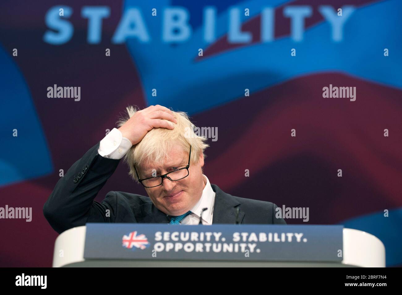 Boris Johnson speaks during the Conservative Party Conference when he ...