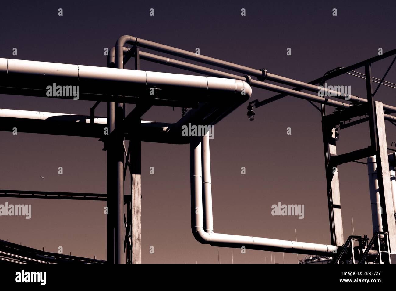 Pipeline and pipe rack of petroleum industrial plant. Offshore Industry ...