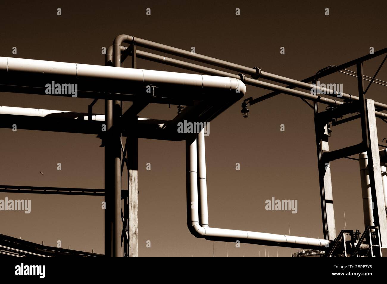 Pipeline and pipe rack of petroleum industrial plant. Offshore Industry ...