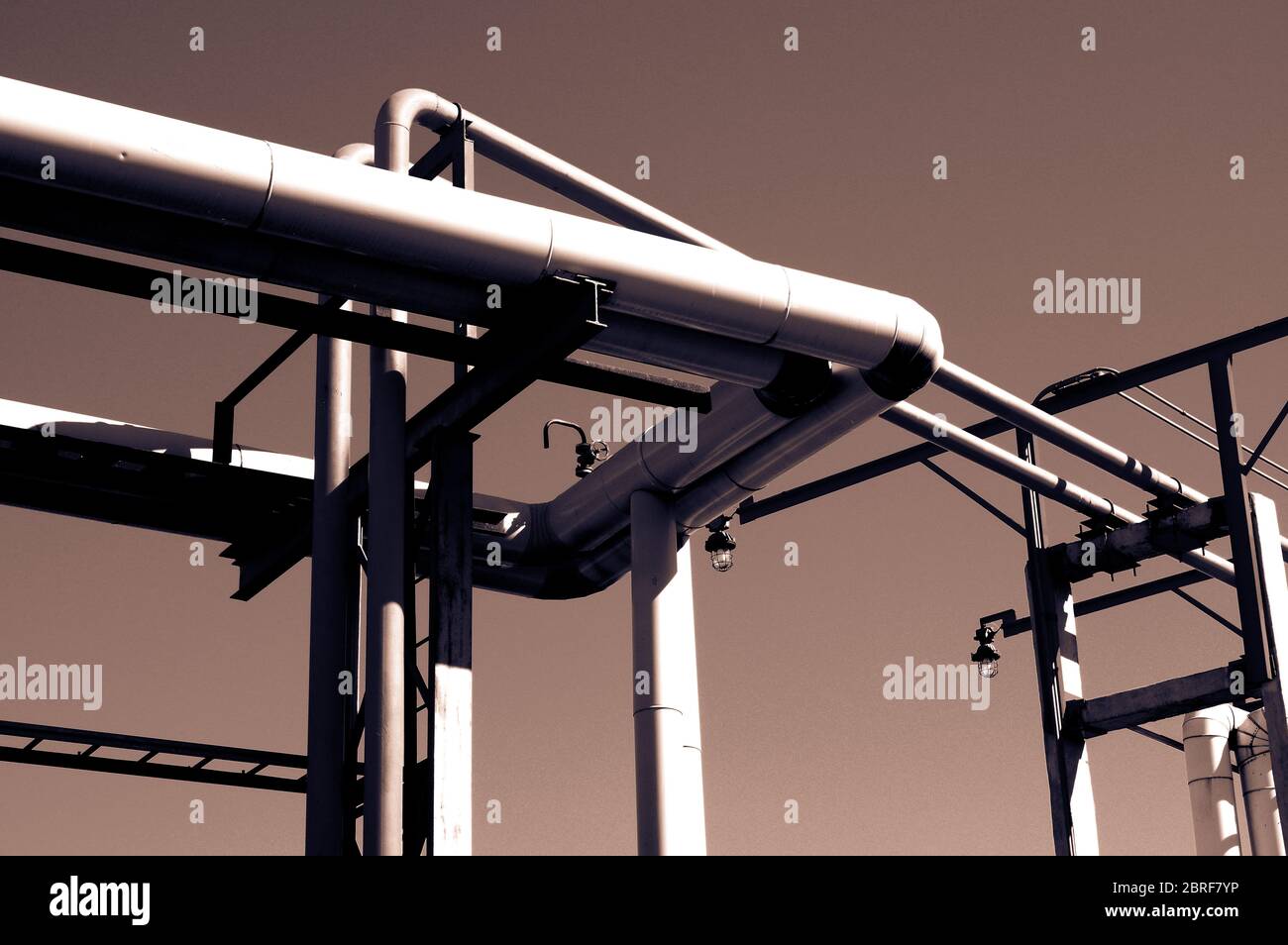 Pipeline and pipe rack of petroleum industrial plant. Offshore Industry ...