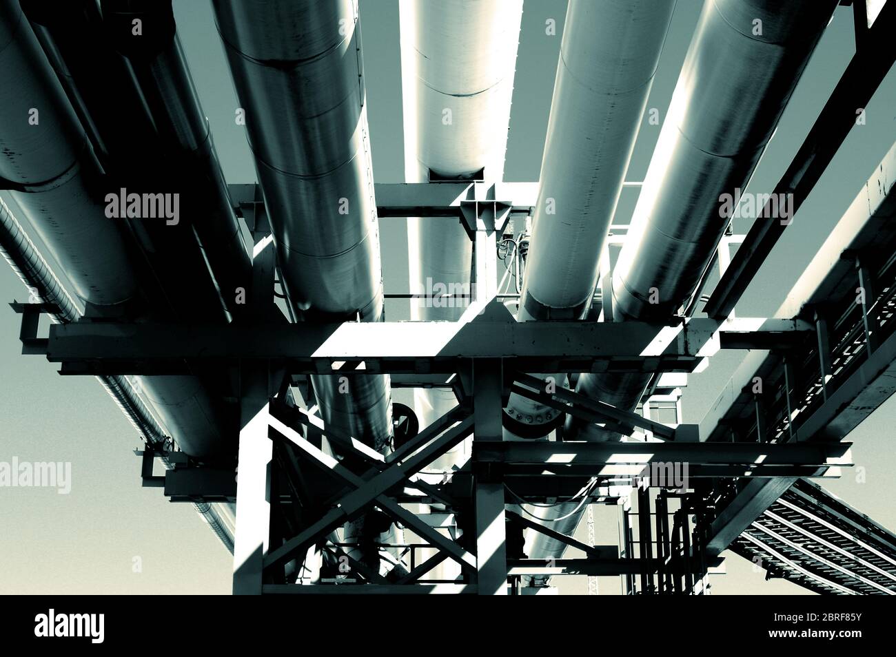 Pipeline and pipe rack of petroleum industrial plant. Offshore Industry ...