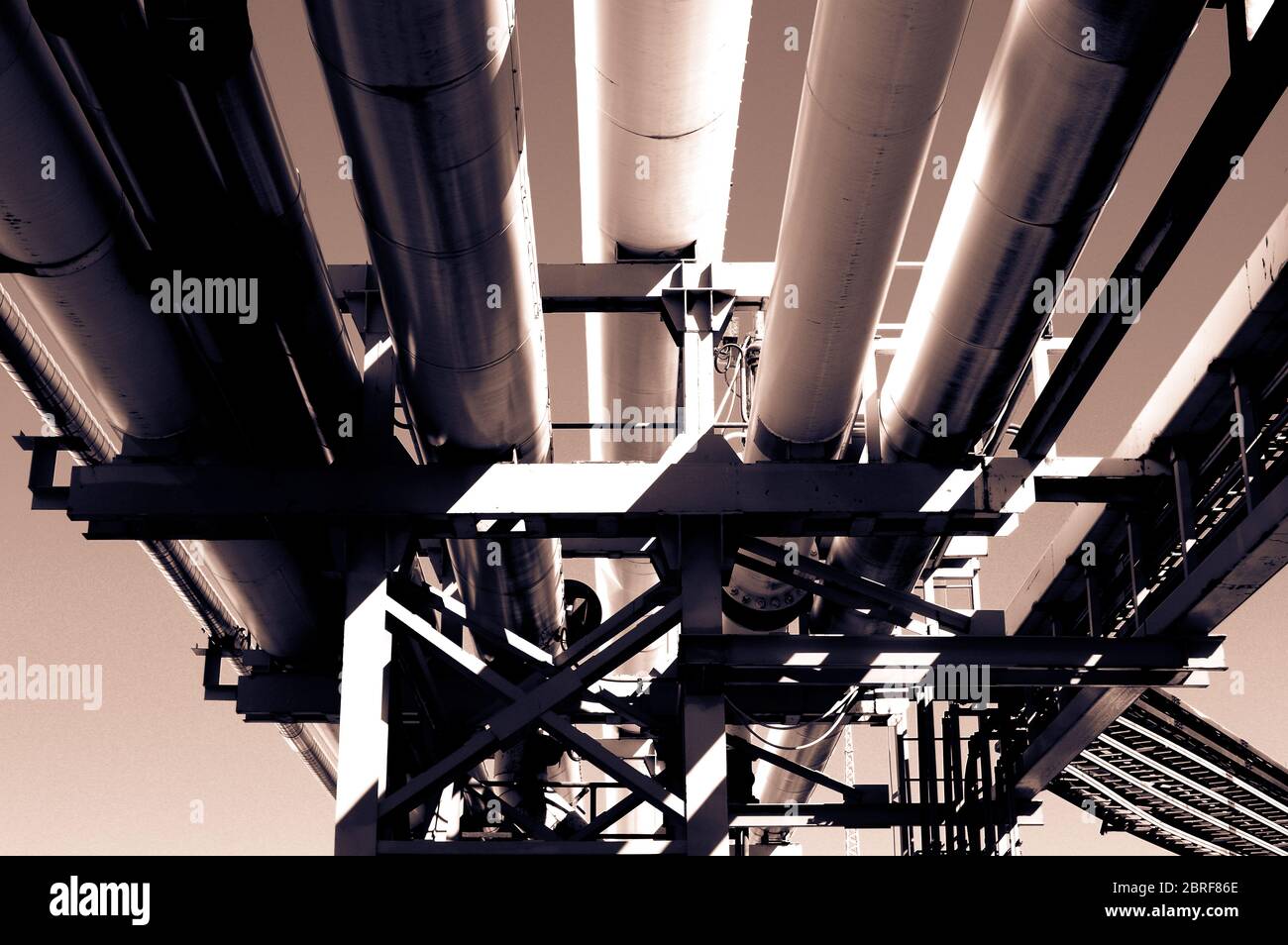 Pipeline and pipe rack of petroleum industrial plant. Offshore Industry ...