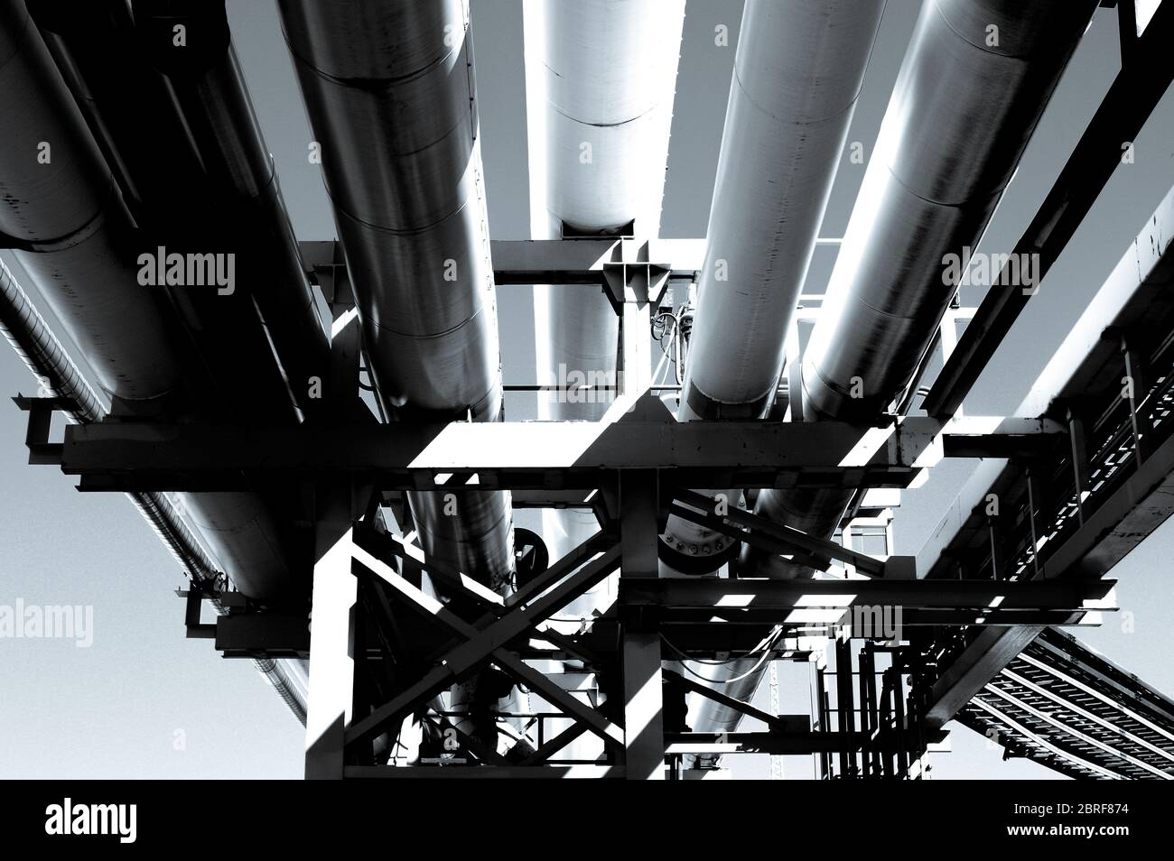 Pipeline and pipe rack of petroleum industrial plant. Offshore Industry ...
