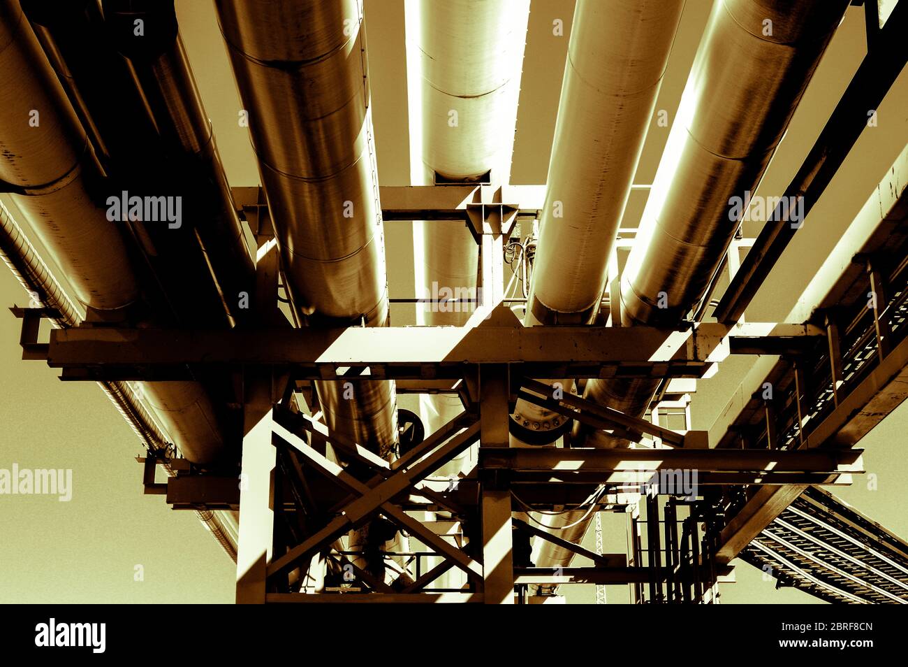 Pipeline and pipe rack of petroleum industrial plant. Offshore Industry ...