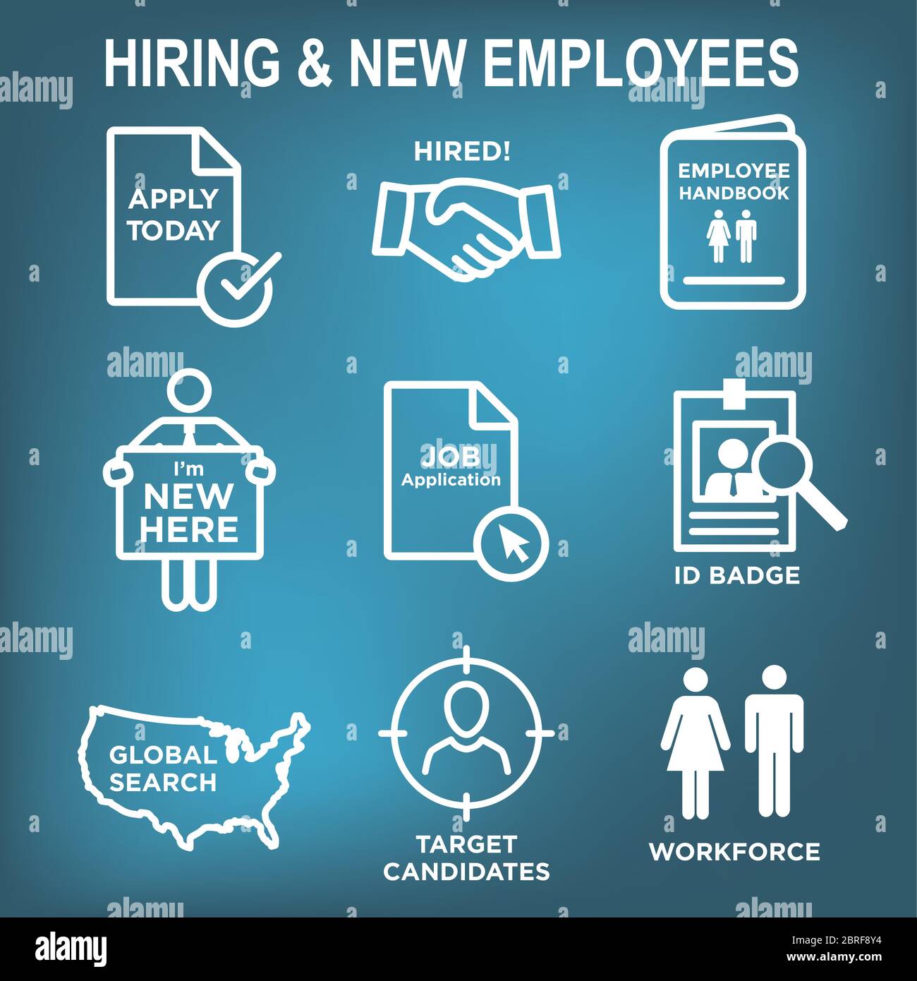 Hiring and Employees icons w job related images showing hiring Stock ...