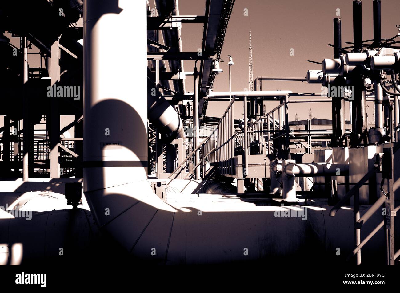 Pipeline and pipe rack of petroleum industrial plant. Offshore Industry ...