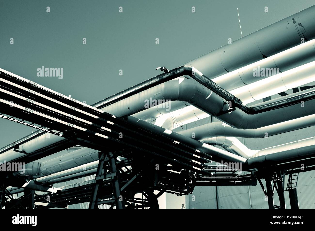 Pipeline and pipe rack of petroleum industrial plant. Offshore Industry ...