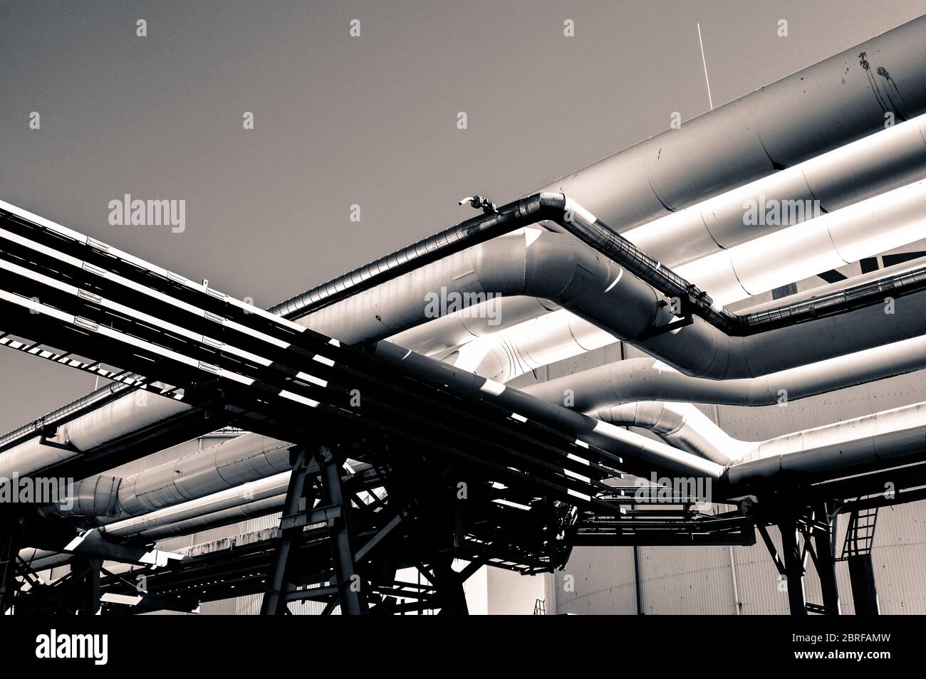 Pipeline and pipe rack of petroleum industrial plant. Offshore Industry ...
