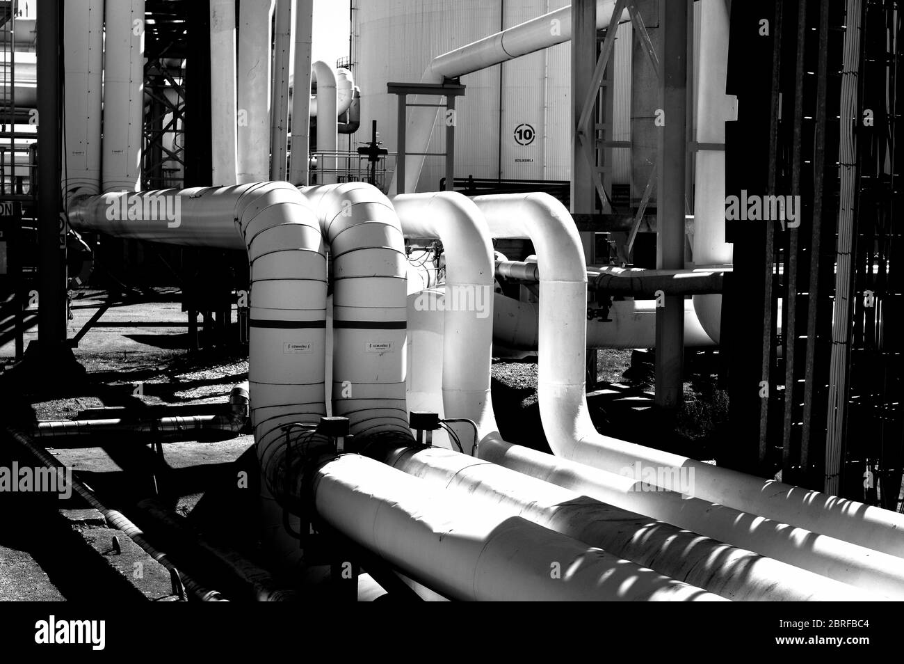 Pipeline and pipe rack of petroleum industrial plant. Offshore Industry ...