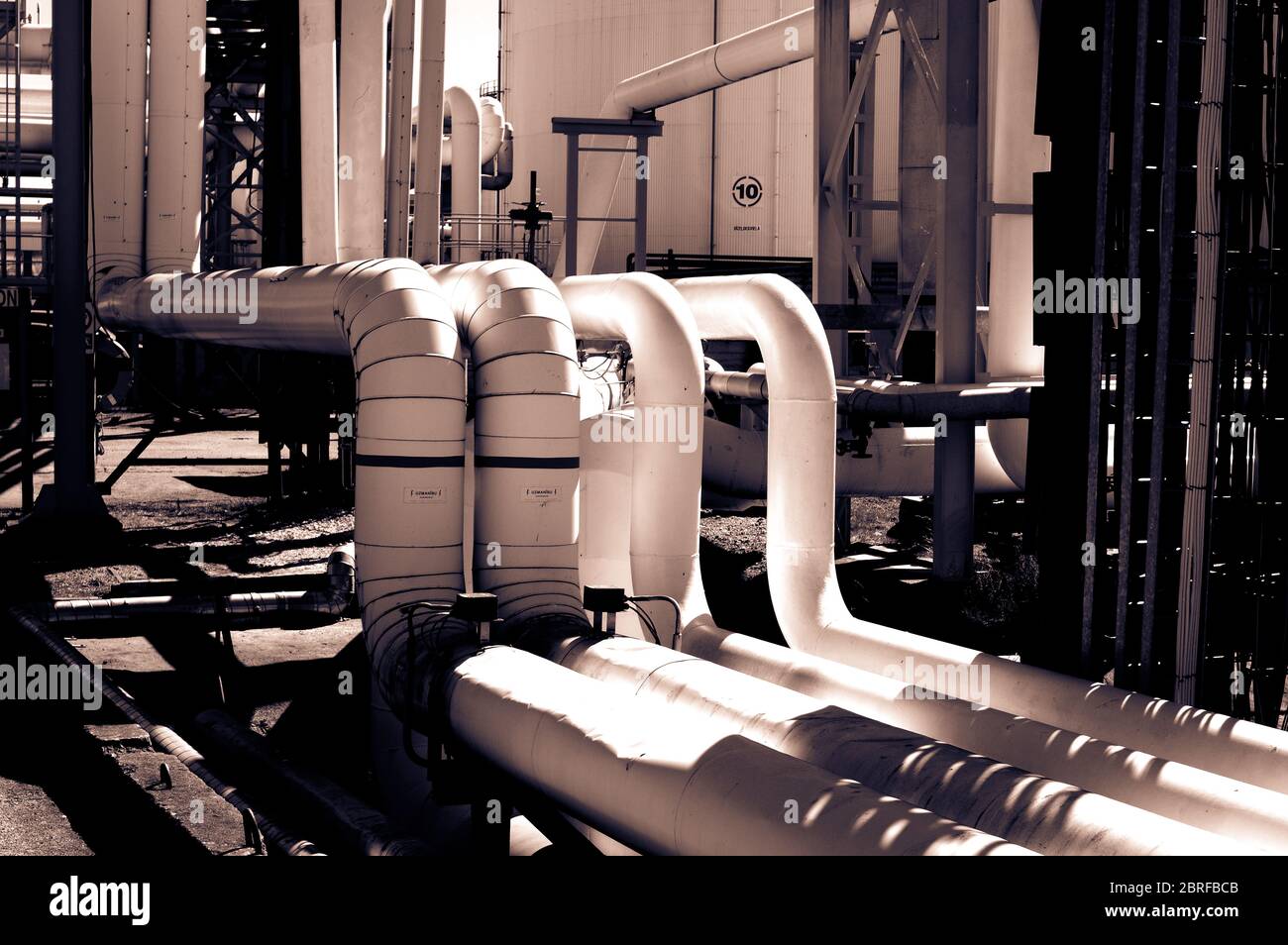 Pipeline and pipe rack of petroleum industrial plant. Offshore Industry ...