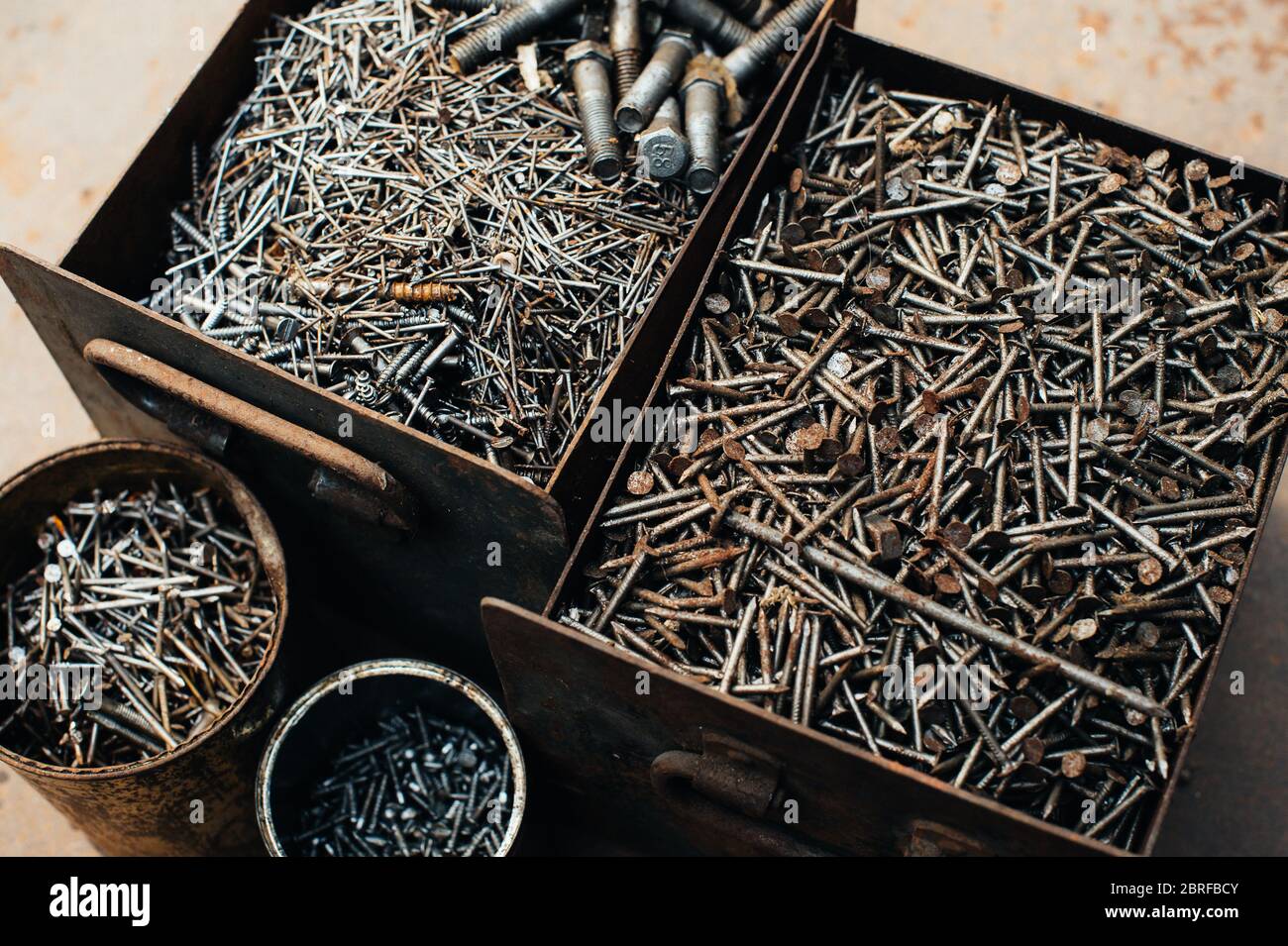 Scrap metal. Box with old rusty nails. Close-up. Macro Stock Photo - Alamy